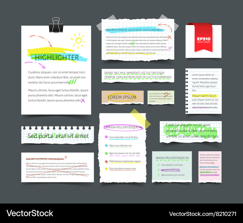 Collection of various blank white paper with text Vector Image