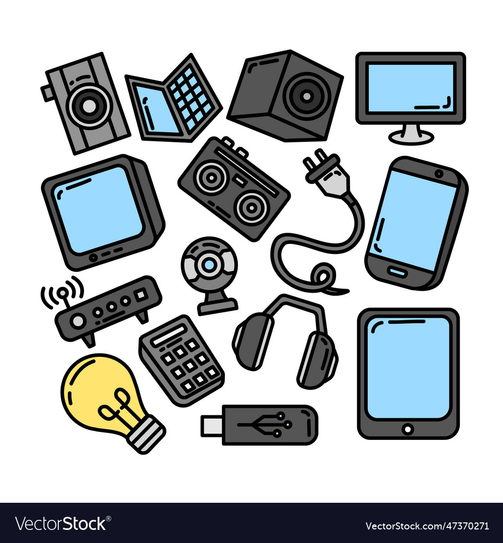 Electronics doodle set Royalty Free Vector Image