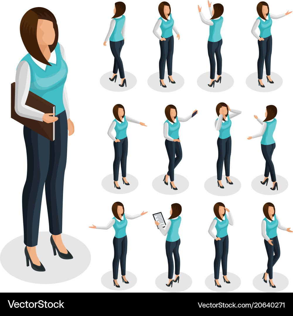 Isometric business woman set Royalty Free Vector Image