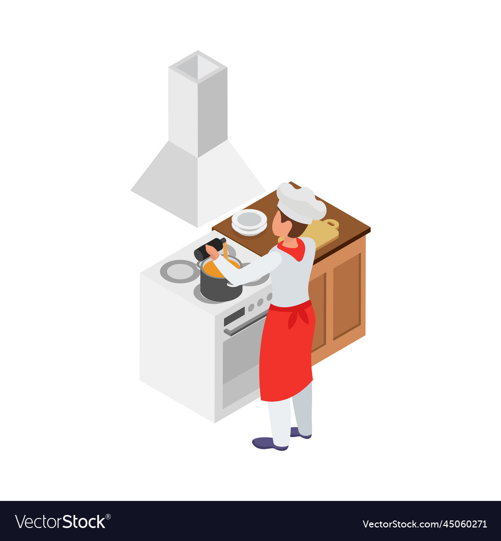 Isometric cooking kitchen composition Royalty Free Vector