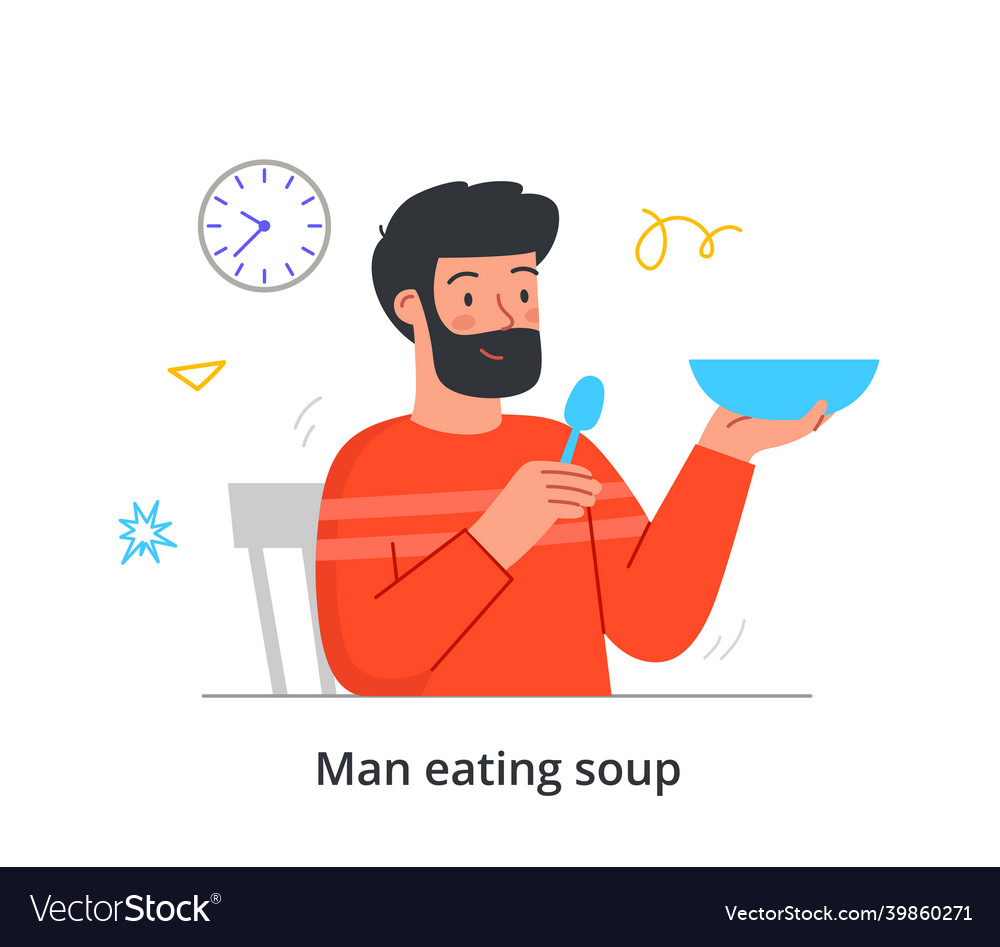 Man eats soup concept Royalty Free Vector Image