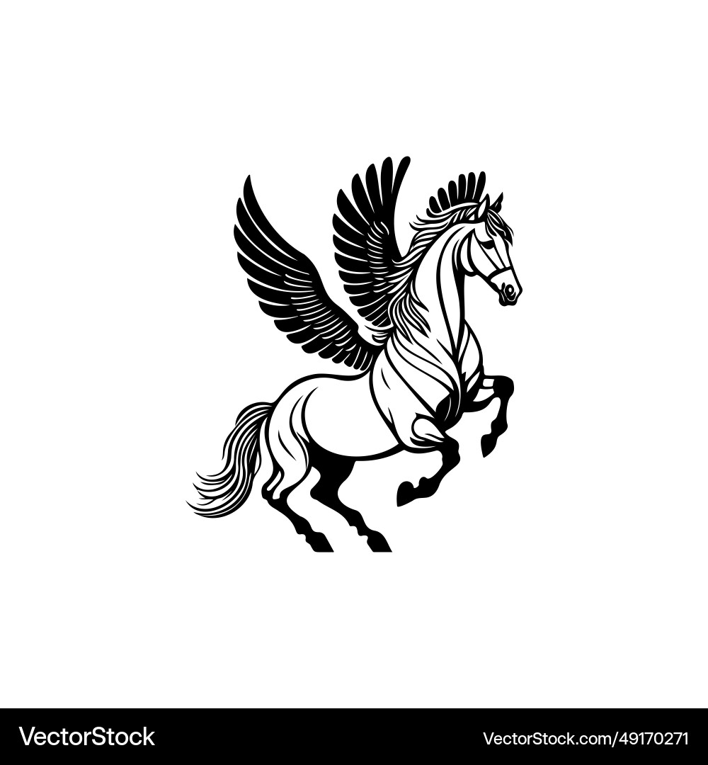Pegasus icon hand draw black colour mythical logo Vector Image