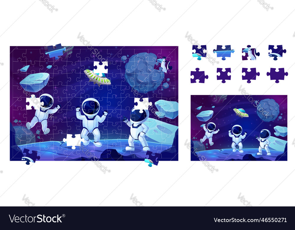 Space jigsaw puzzle game pieces cartoon astronauts