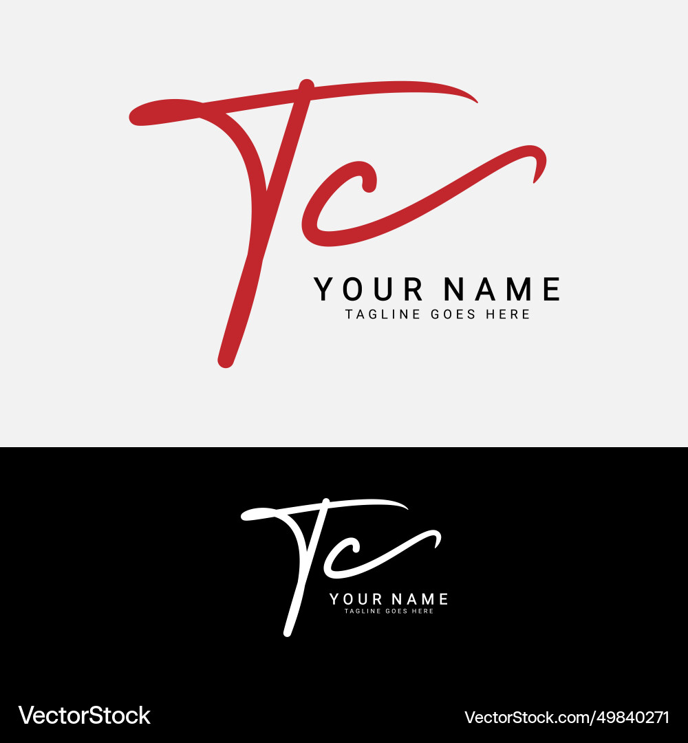 T c tc initial signature handwritten letter logo Vector Image