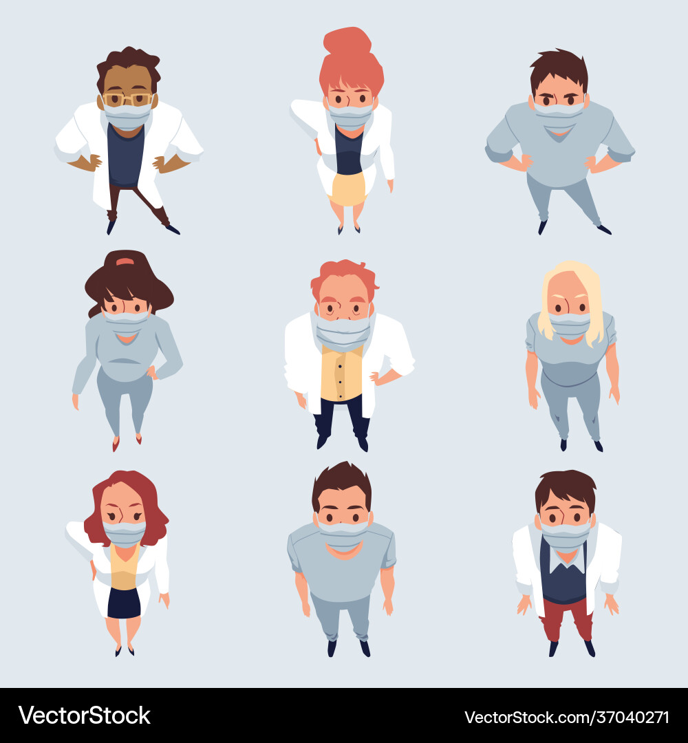 Top view on standing and look up people Royalty Free Vector