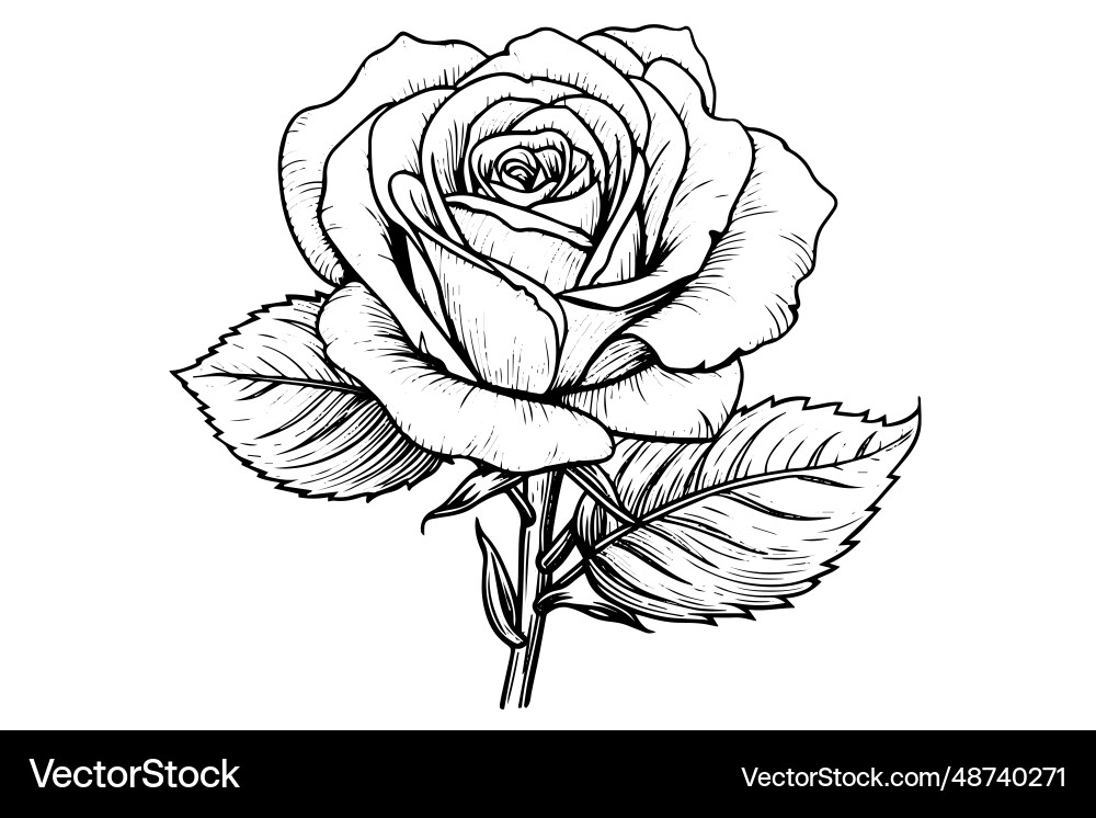 Vintage rose flower engraving calligraphic Vector Image