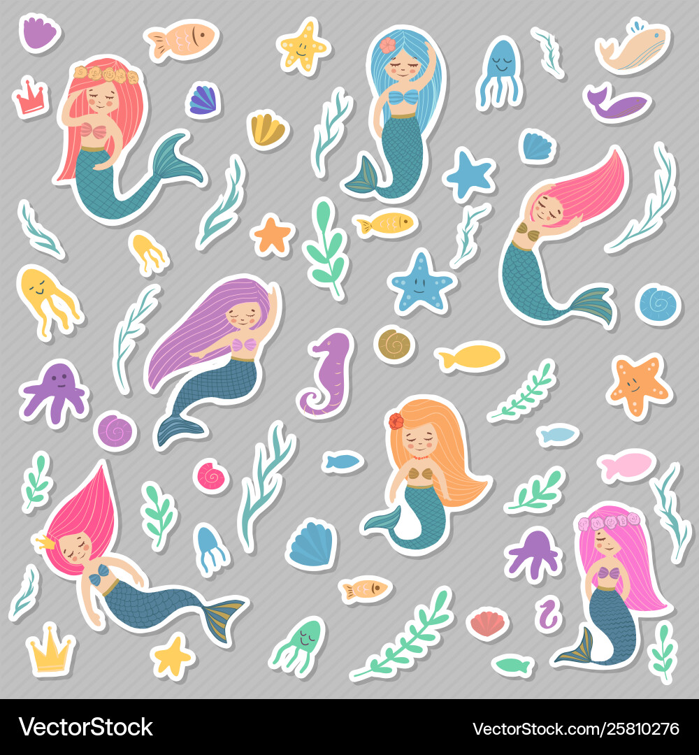 Beautiful and cute mermaids Royalty Free Vector Image