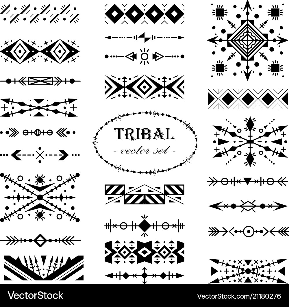 Black-and-white tribal set of design elements Vector Image