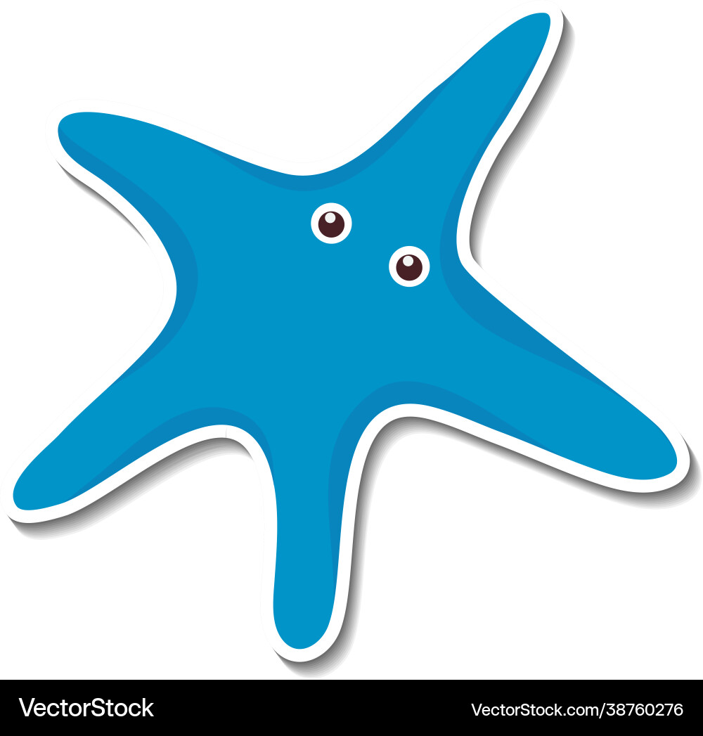 Blue starfish cartoon character sticker Royalty Free Vector