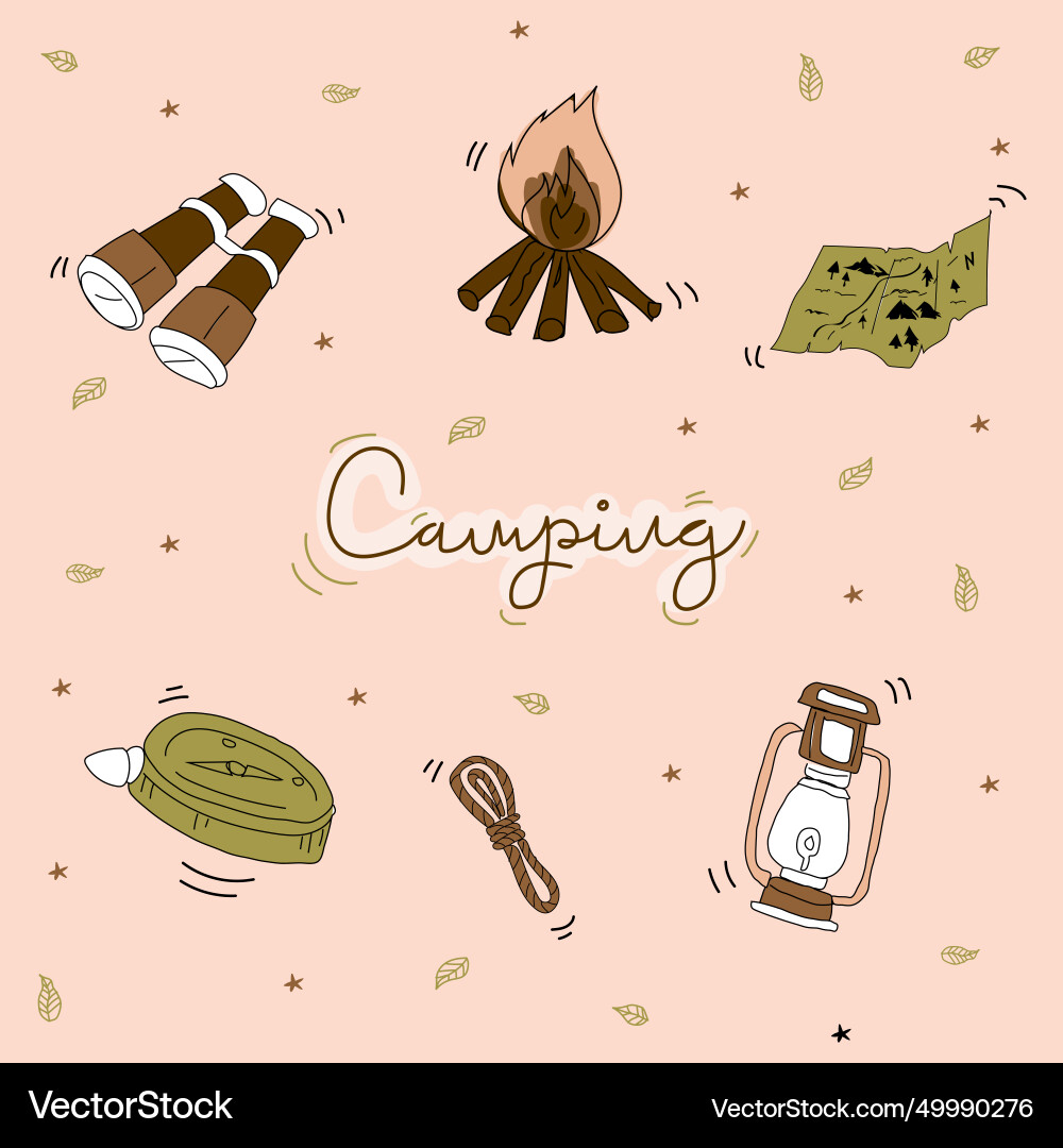 Camping hand drawn doodle Royalty Free Vector Image