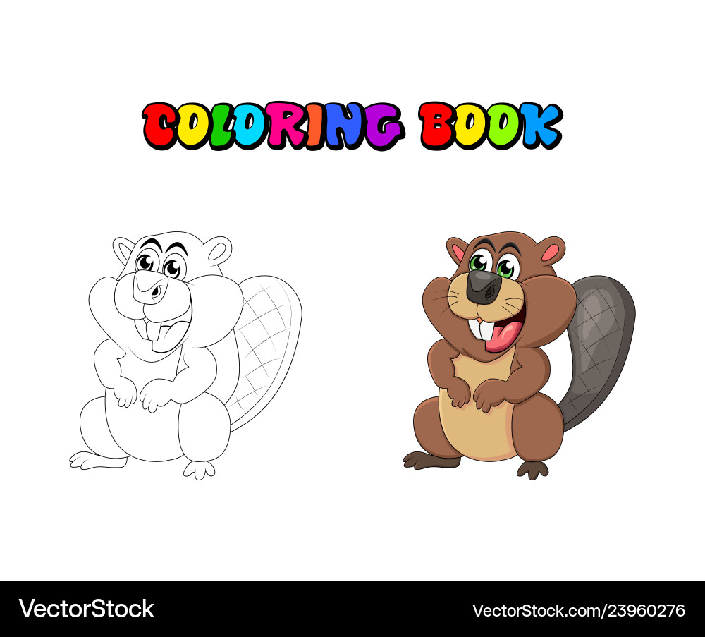 Cartoon beaver coloring book isolated on white Vector Image