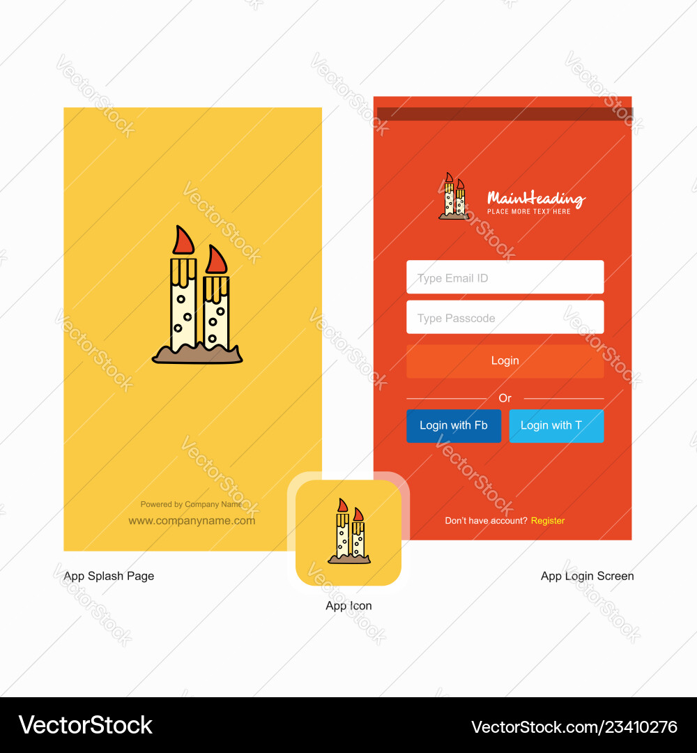 Company candle splash screen and login page Vector Image