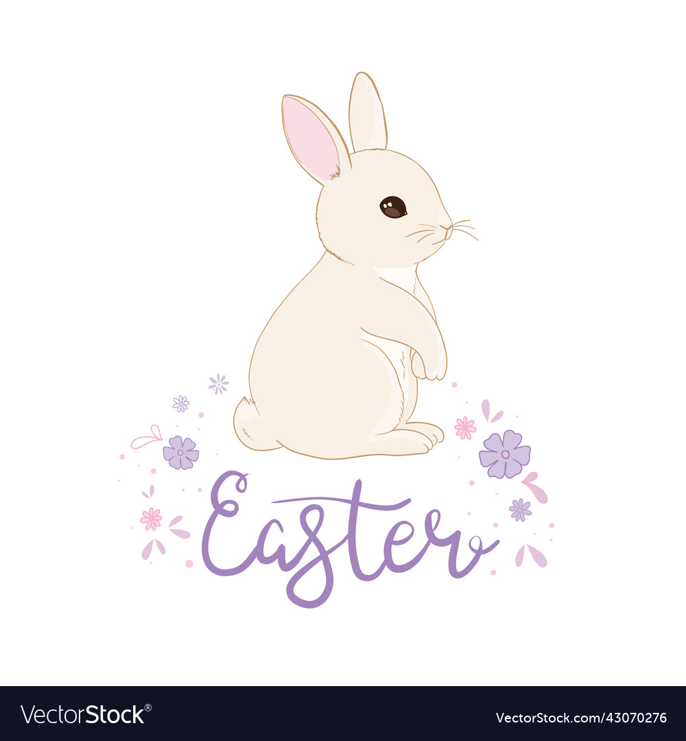 Happy easter with white rabbit and lettering Vector Image