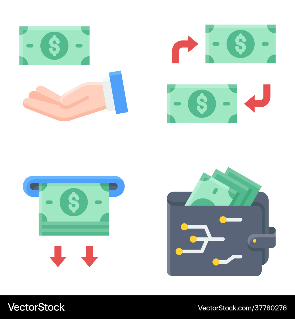 Money and wallet icon set payment related Vector Image