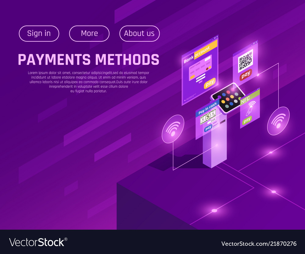 Payment methods isometric web page Royalty Free Vector Image