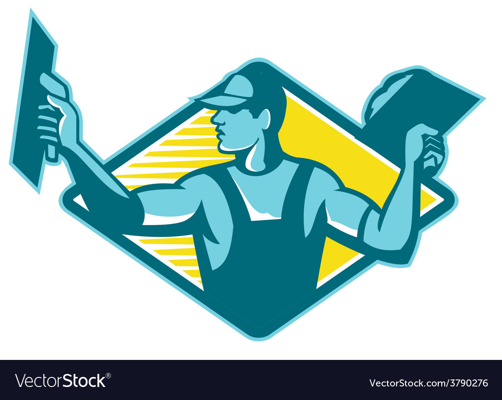 Plasterer worker tradesman plastering retro Vector Image Plasterer worker tradesman plastering retro Vector Image