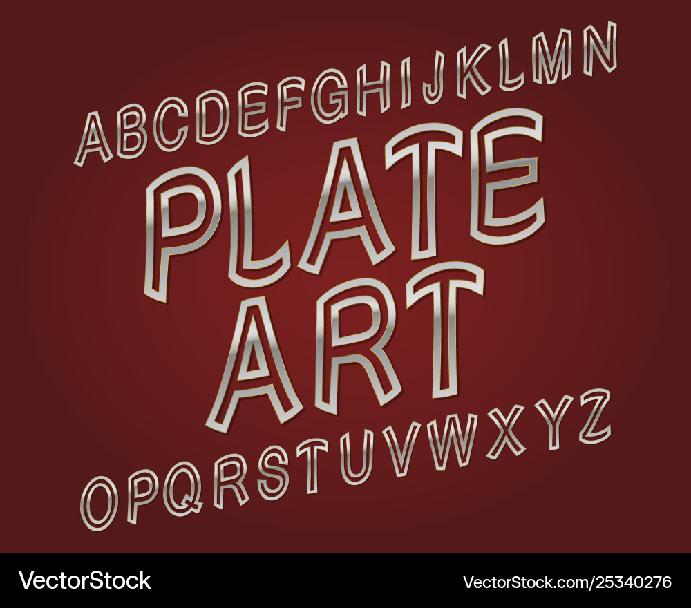 Plate art typeface silver golden font isolated Vector Image