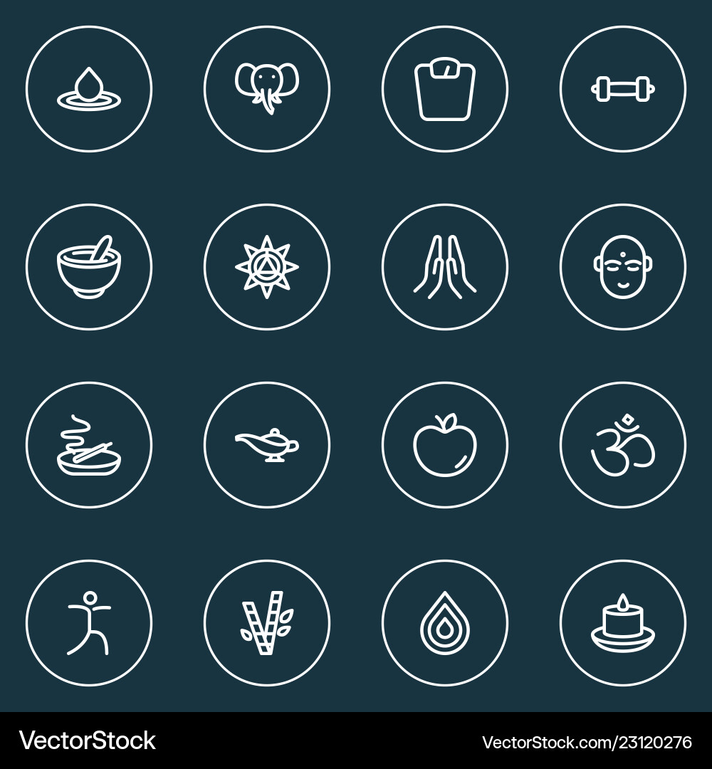 Relax icons line style set with lamp prayer Vector Image