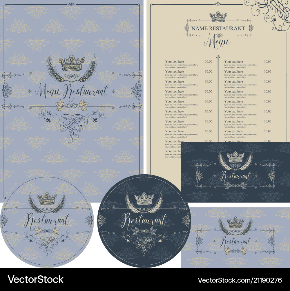 Set of design elements for restaurant with crown Vector Image