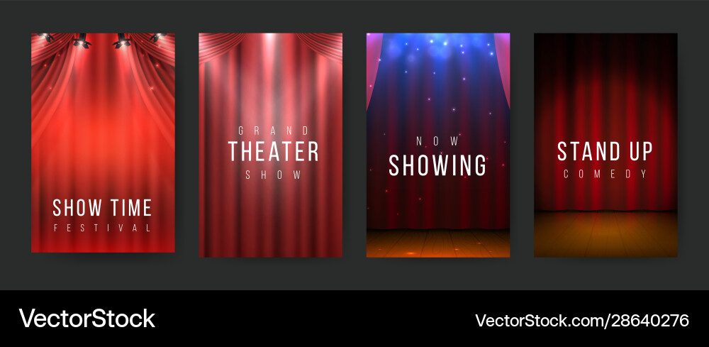 Theater posters red curtains stage flyers Vector Image