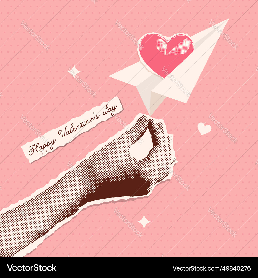 Trendy halftone collage hand holding paper Vector Image