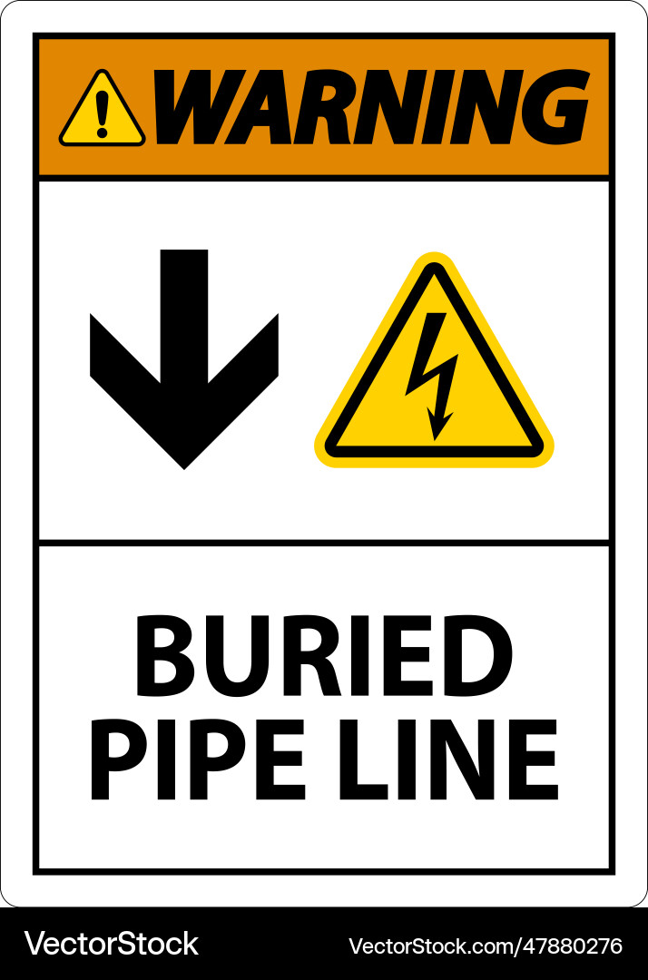 Warning sign buried pipe line with down arrow and Vector Image