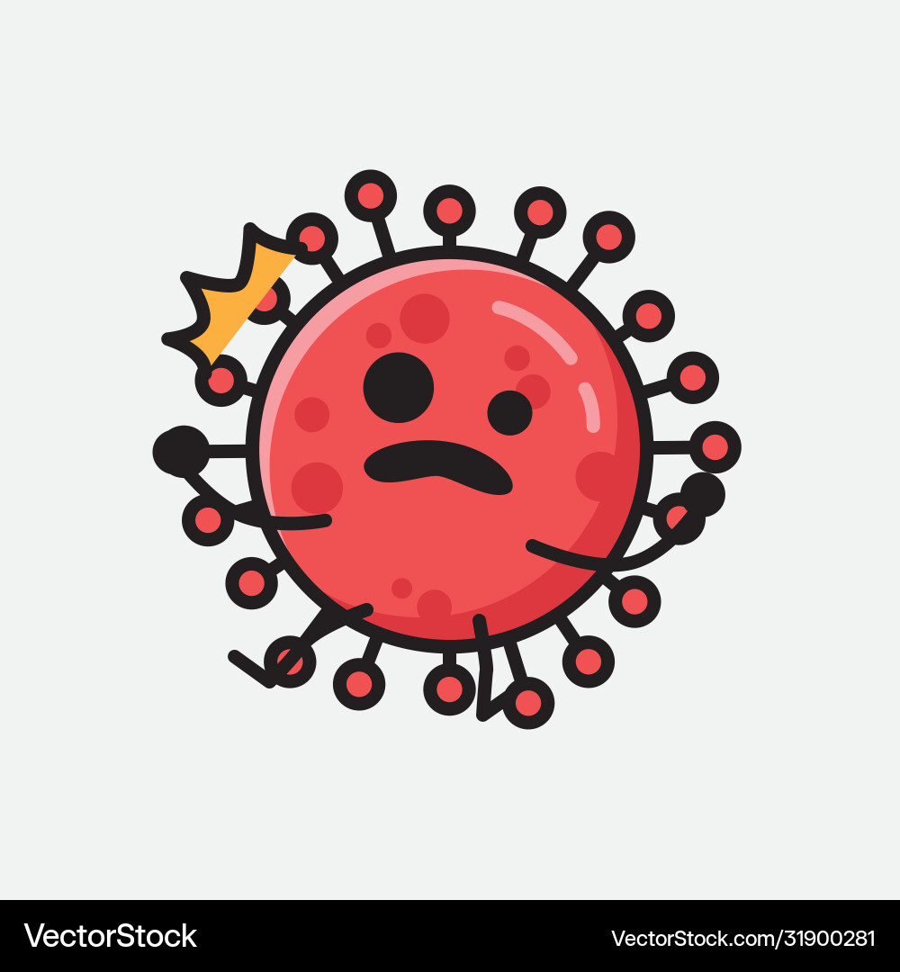Cute red corona virus mascot character in flat Vector Image