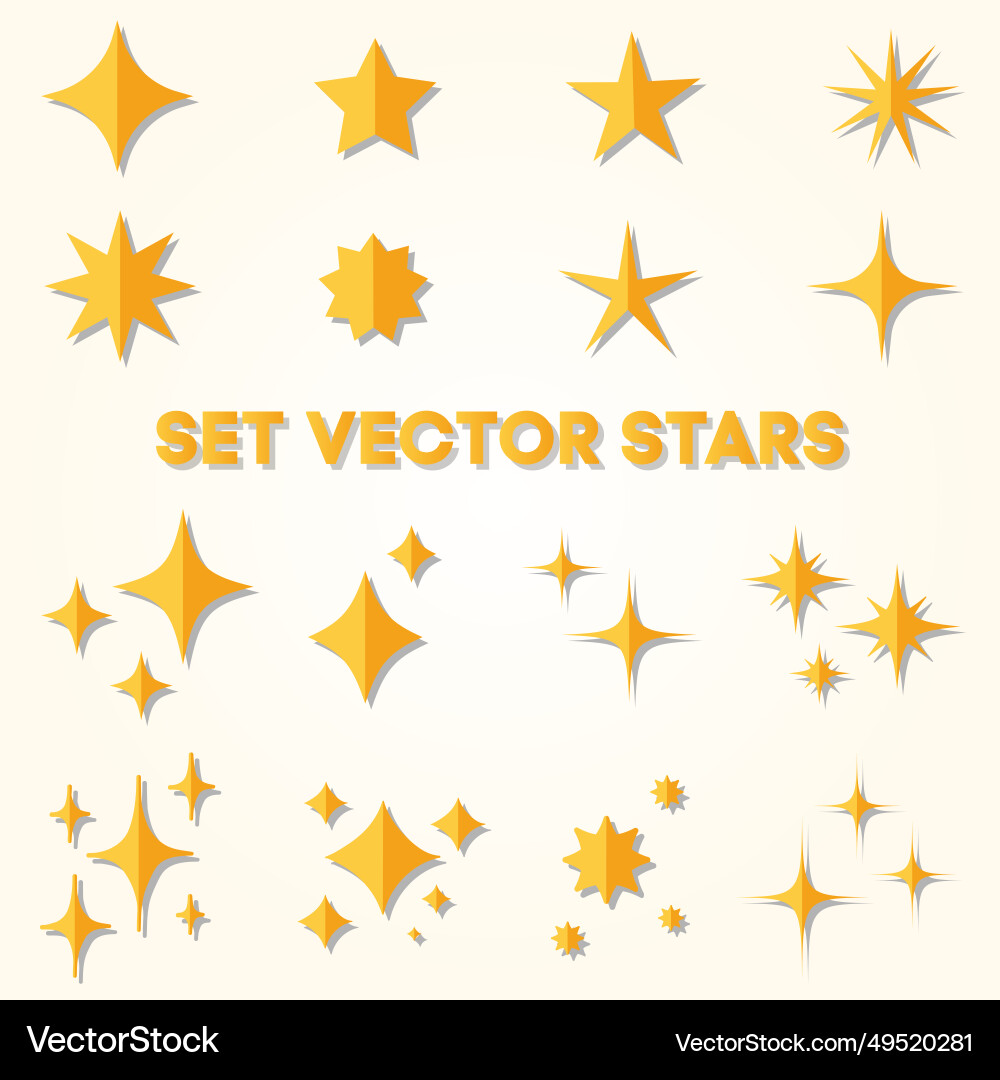 Four yellow stars set colors Royalty Free Vector Image