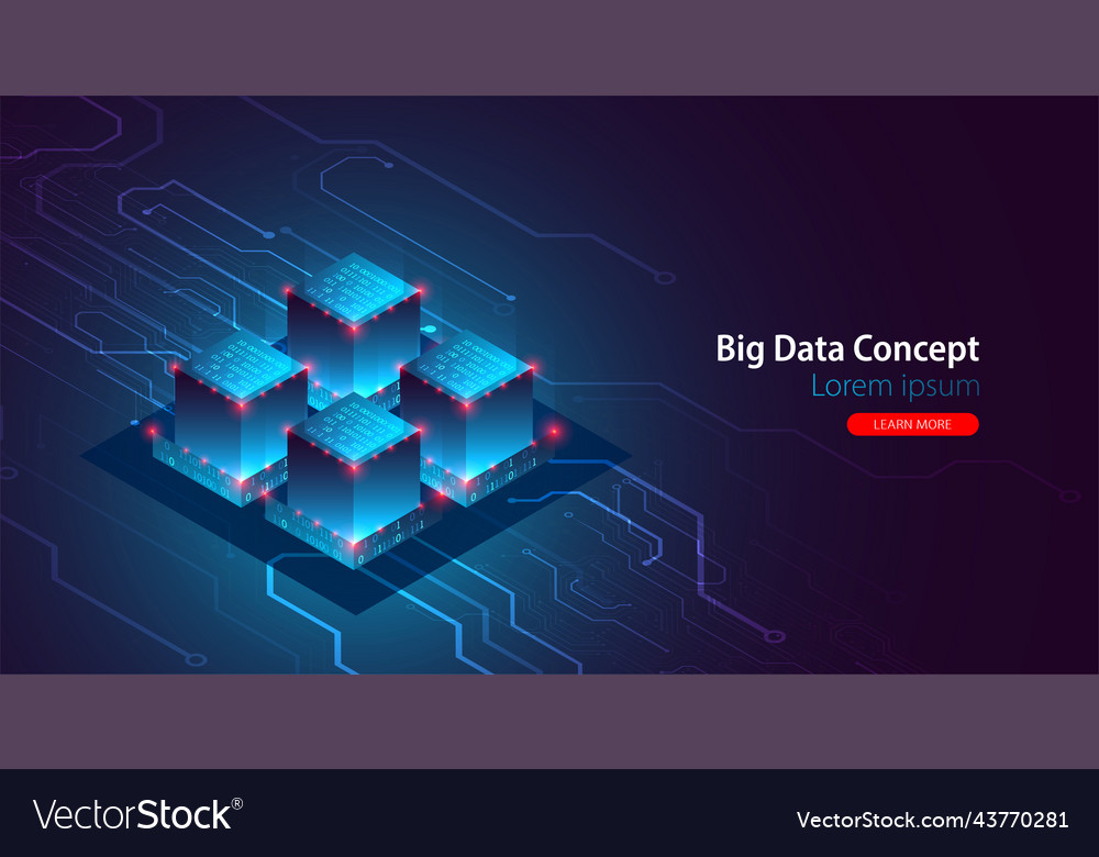 Isometric big data flow processing concept Vector Image