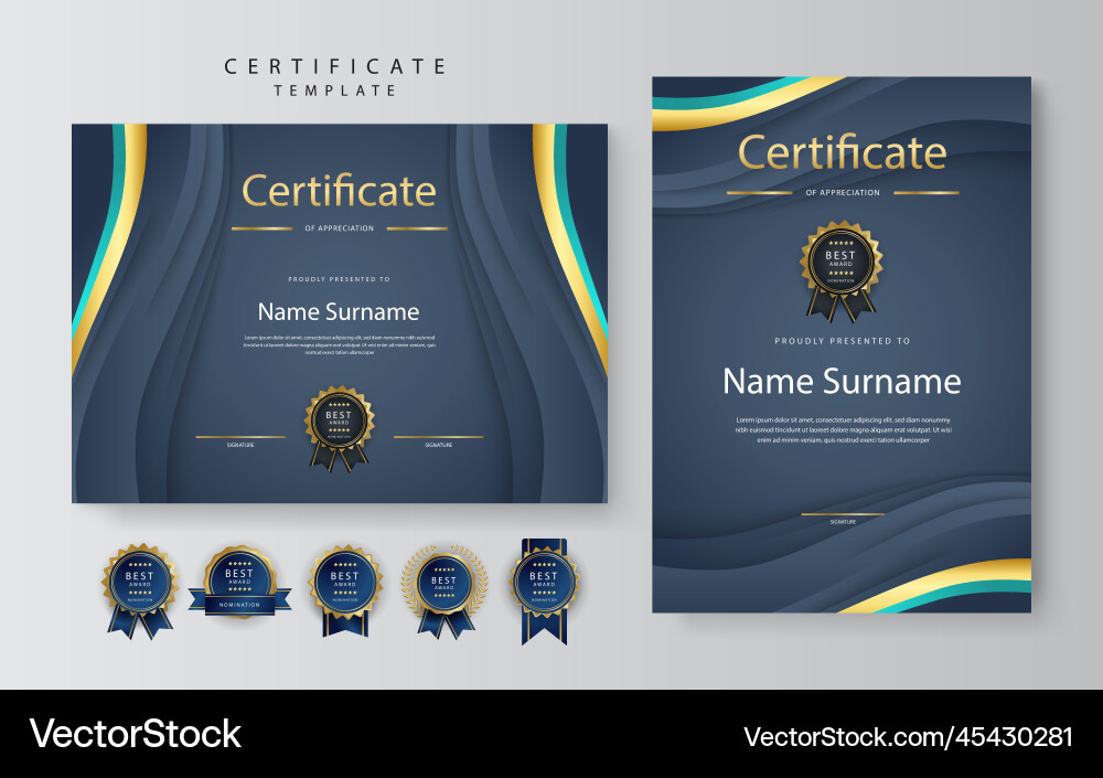 Modern dark grey black and gold certificate award Vector Image