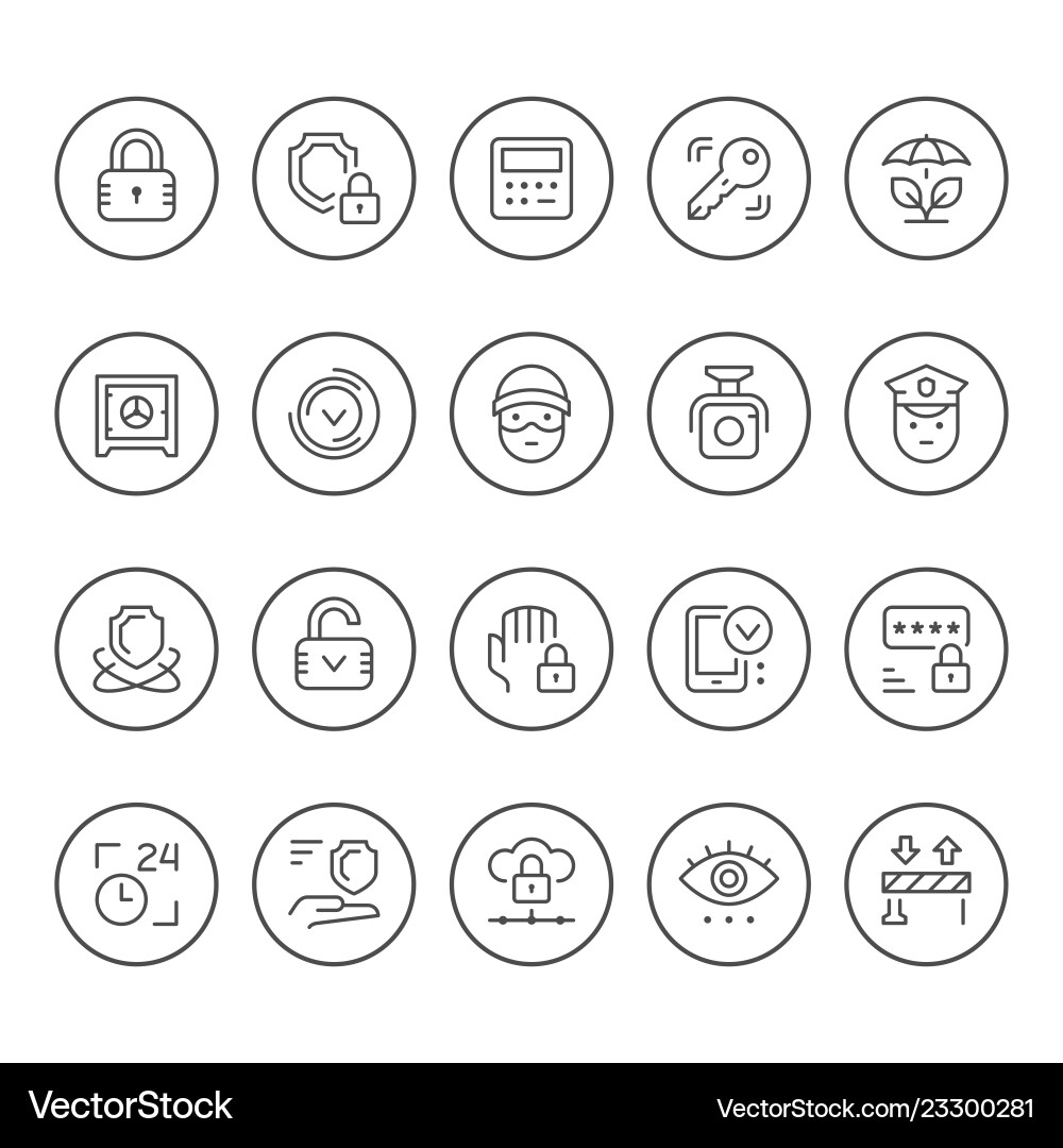 Set round line icons of security Royalty Free Vector Image