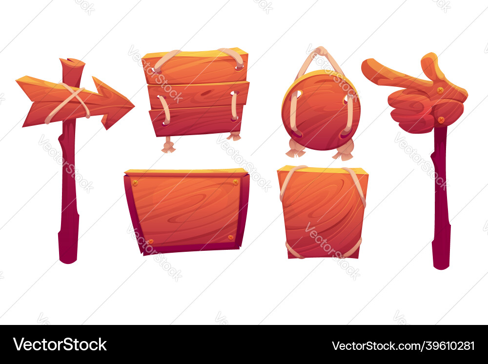 Wooden signboards timber planks and pointers Vector Image