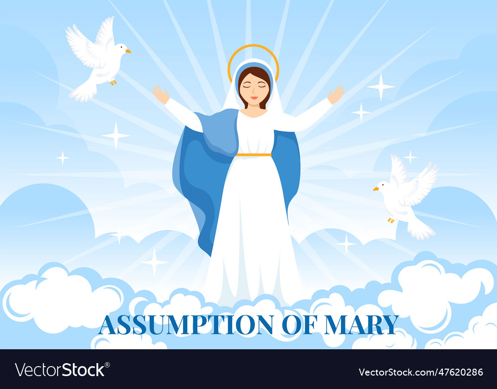 Assumption of mary with feast the blessed Vector Image