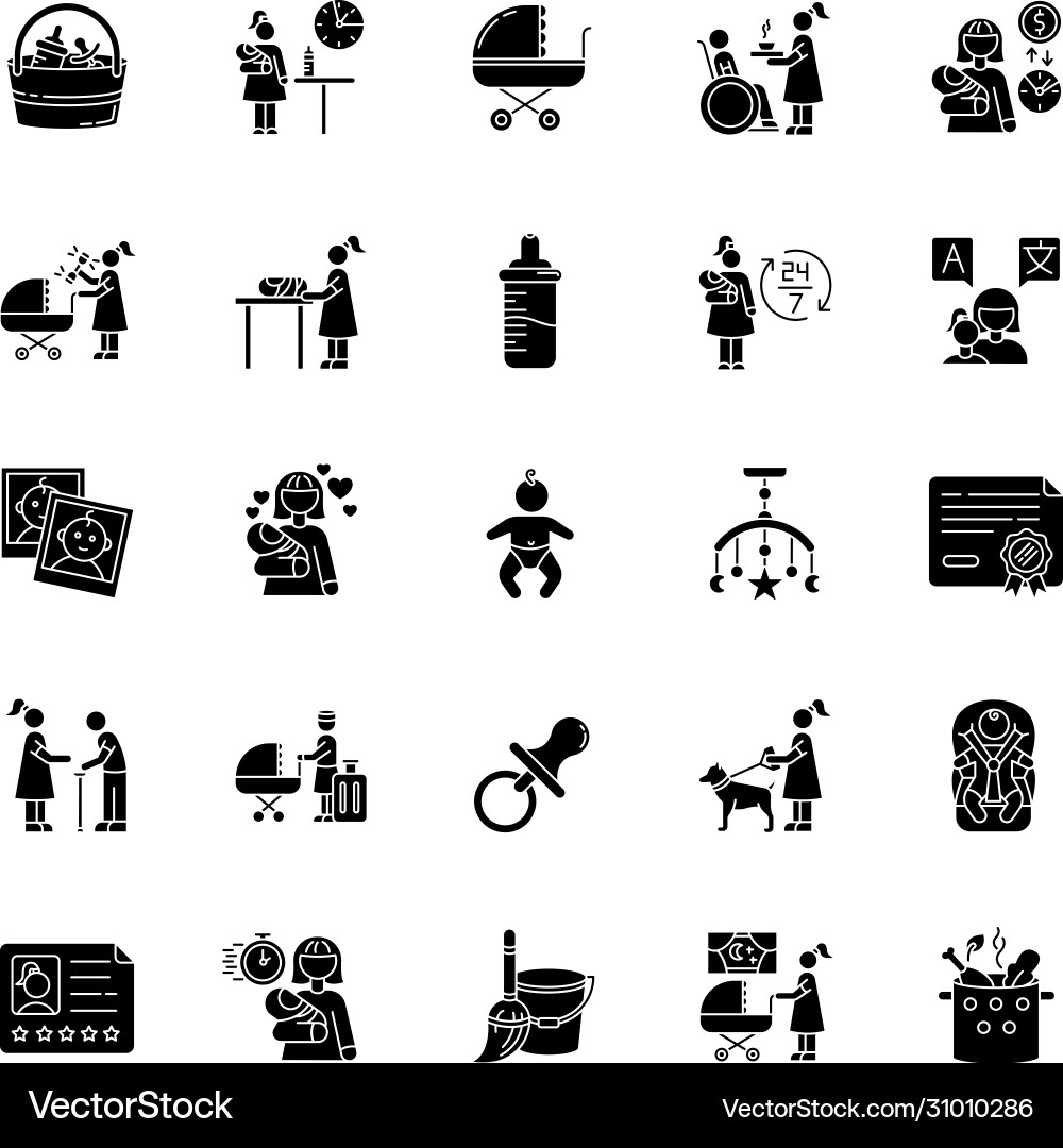 Babysitter service black glyph icons set on white Vector Image