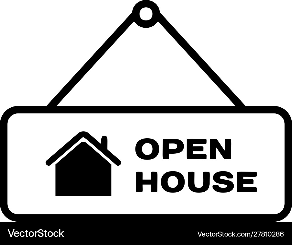 Black hanging sign with text open house icon Vector Image
