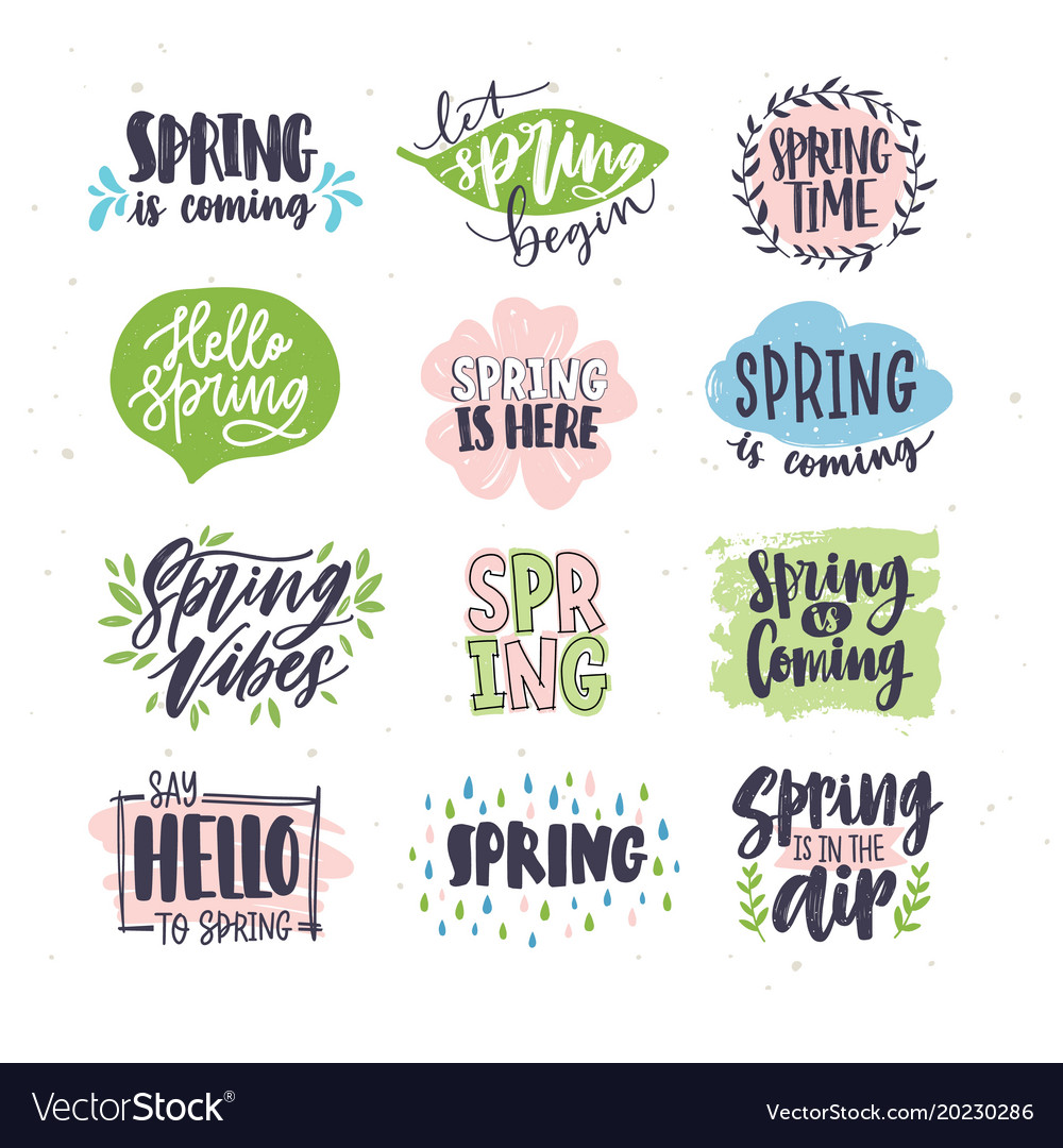 Collection spring or springtime lettering Vector Image