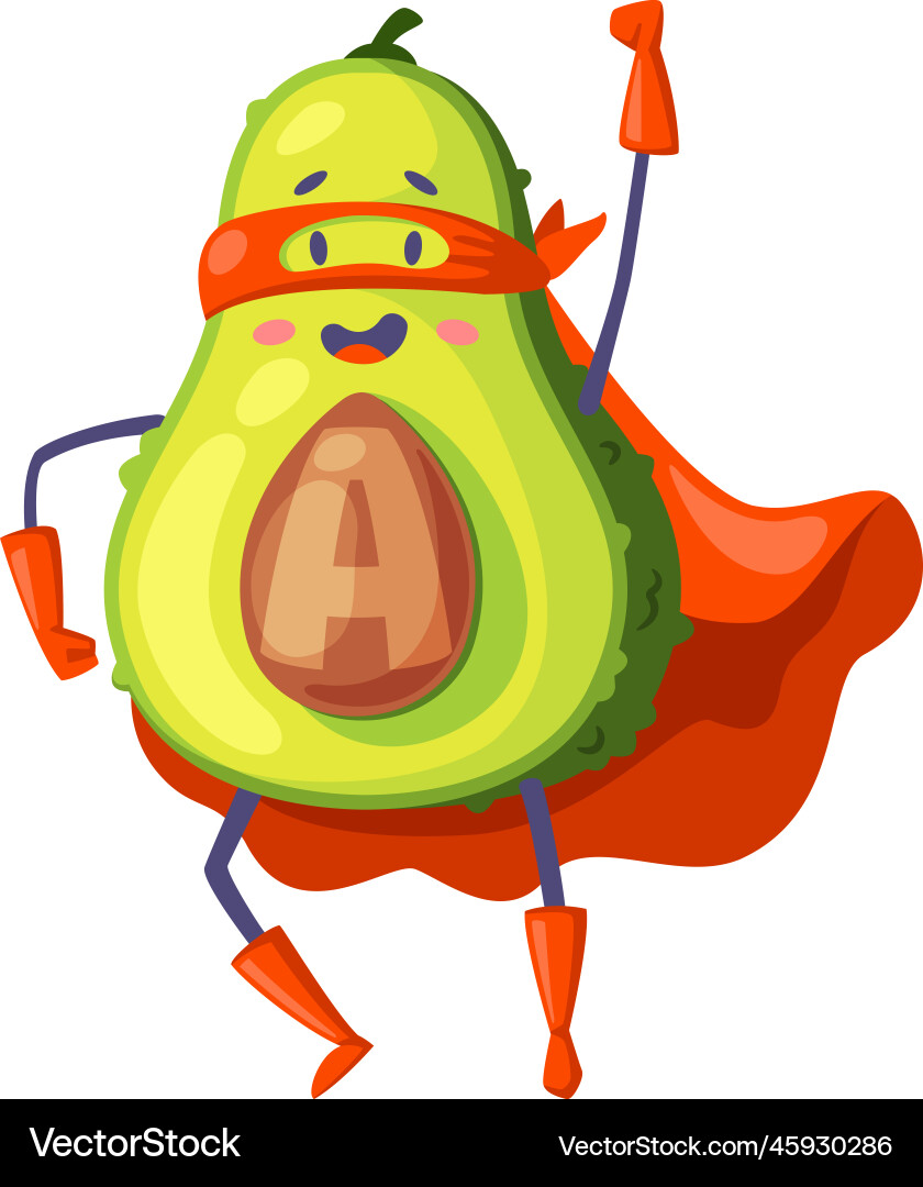 Green avocado superhero character with raised arm Vector Image