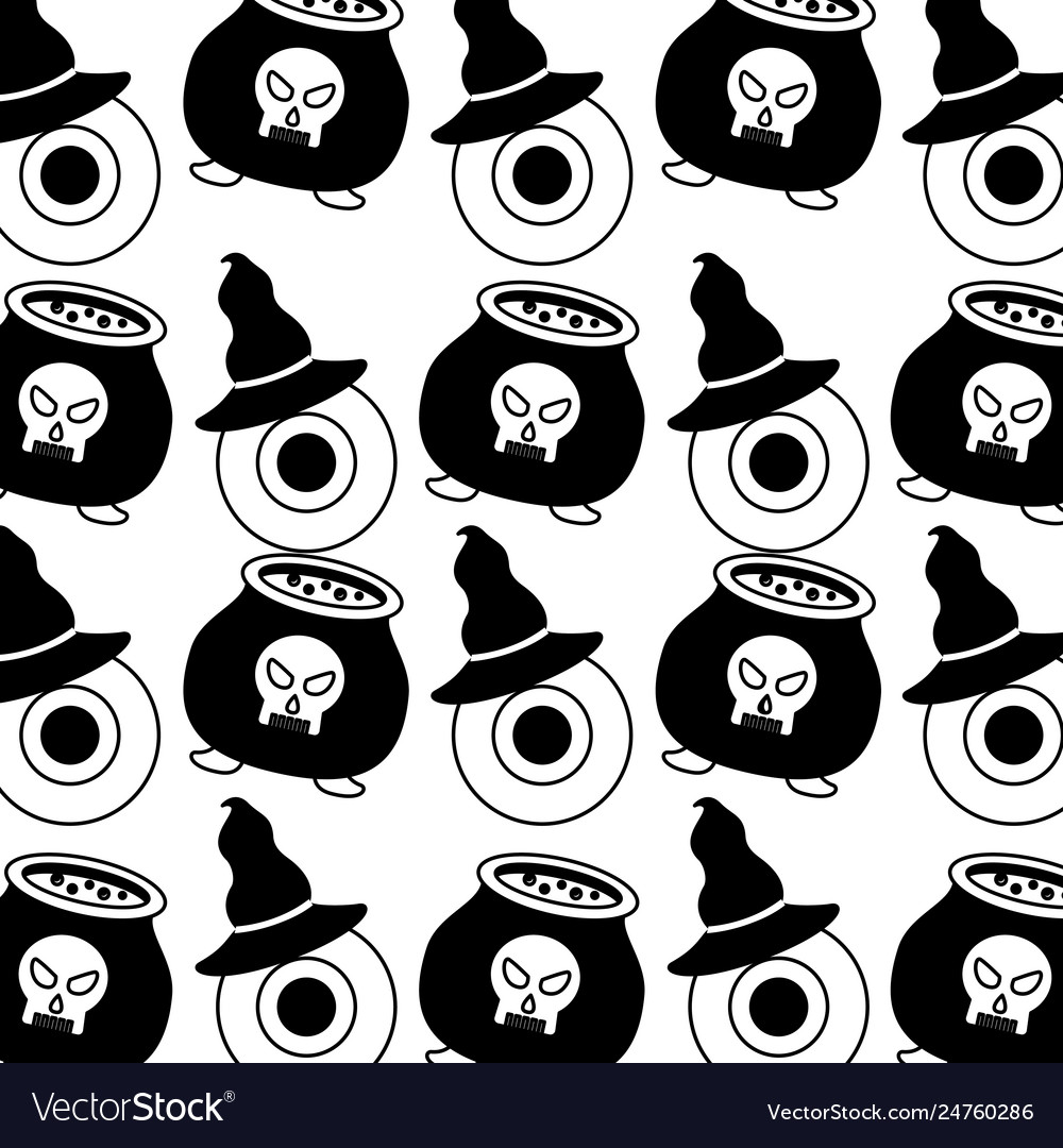 Halloween cauldron with eye and hat witch pattern Vector Image