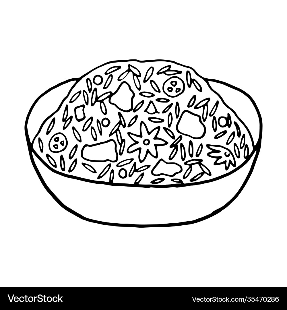 Hand drawn doodle biryani indian cuisine dish Vector Image