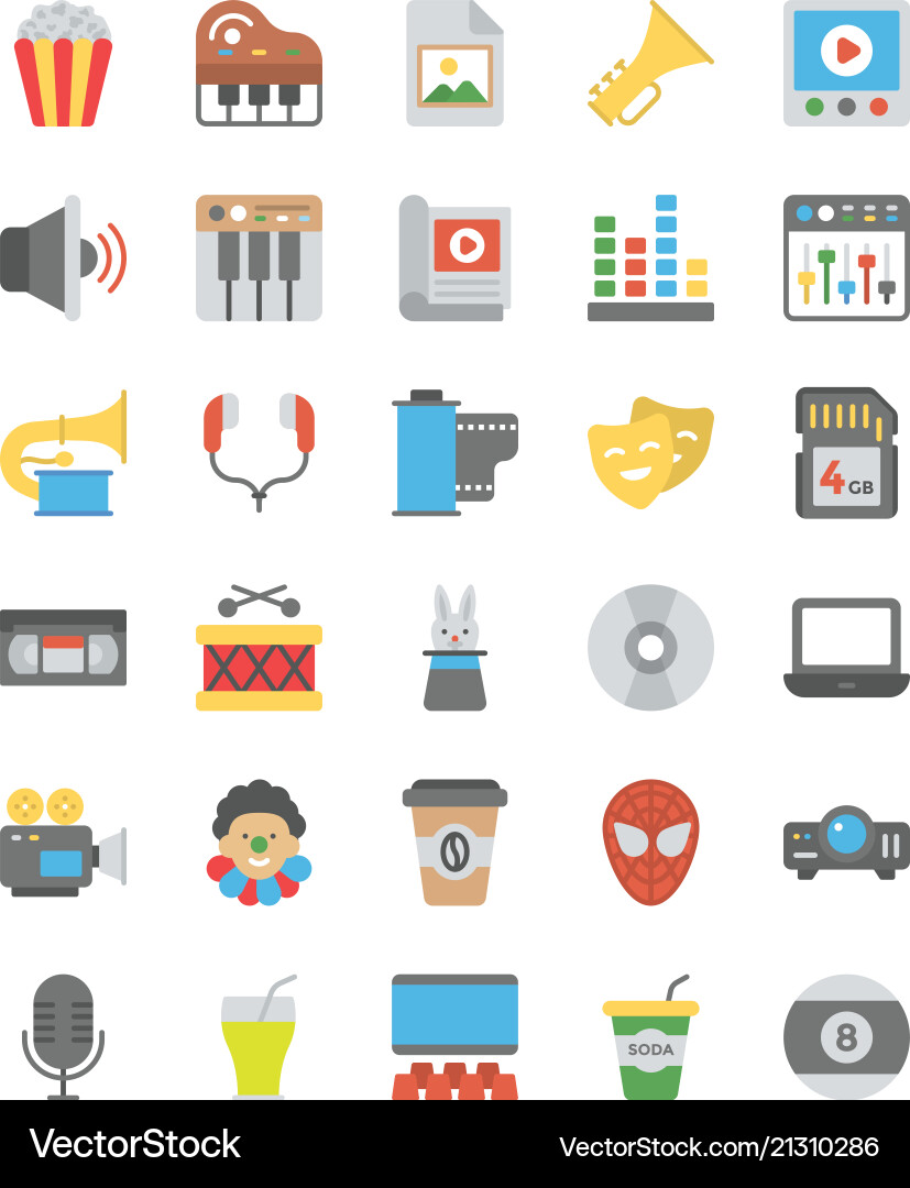 Media and entertainment icons set Royalty Free Vector Image