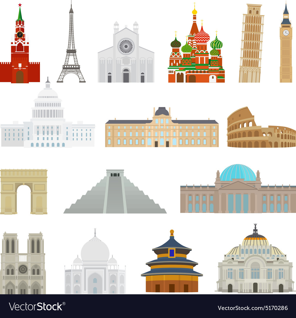 Monuments flat icons Royalty Free Vector Image