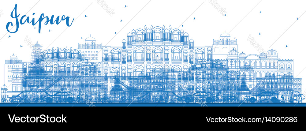 Outline jaipur skyline with blue landmarks Vector Image