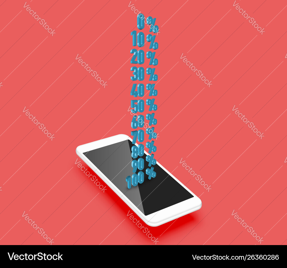 Realistic smartphone with 0-100 percentage Vector Image