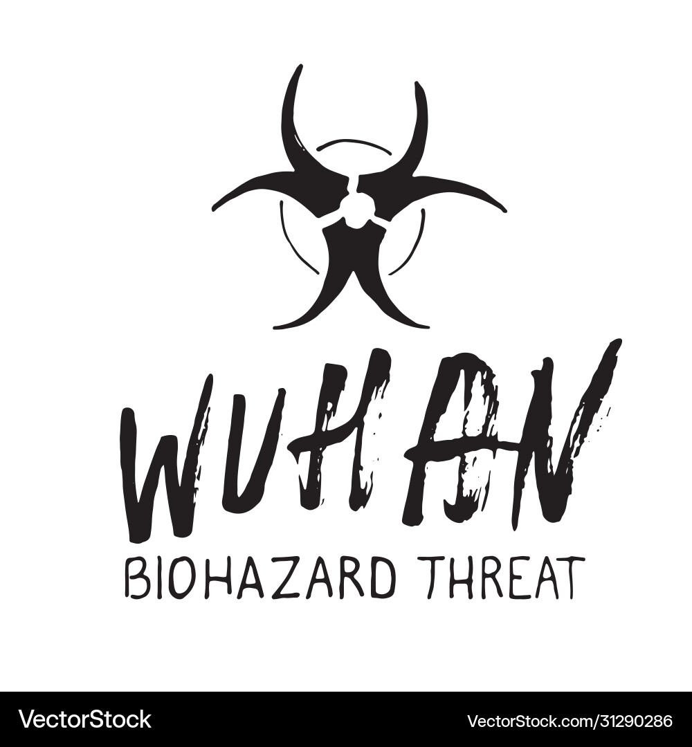 Wuhan lettering with hand drawn biohazard symbol Vector Image