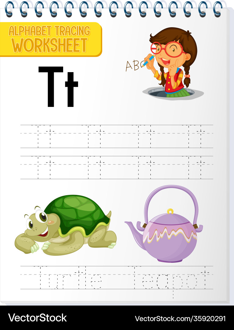 Alphabet tracing worksheet with letter t Vector Image