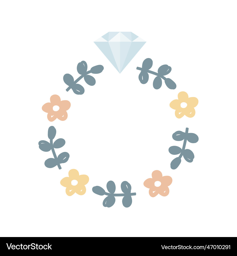 Floral wreath with gem round shape frame Vector Image
