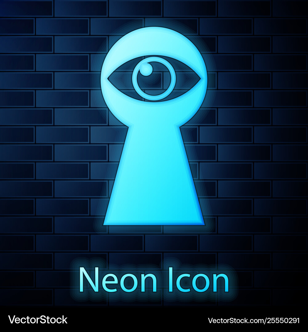 Glowing neon keyhole with eye icon isolated Vector Image