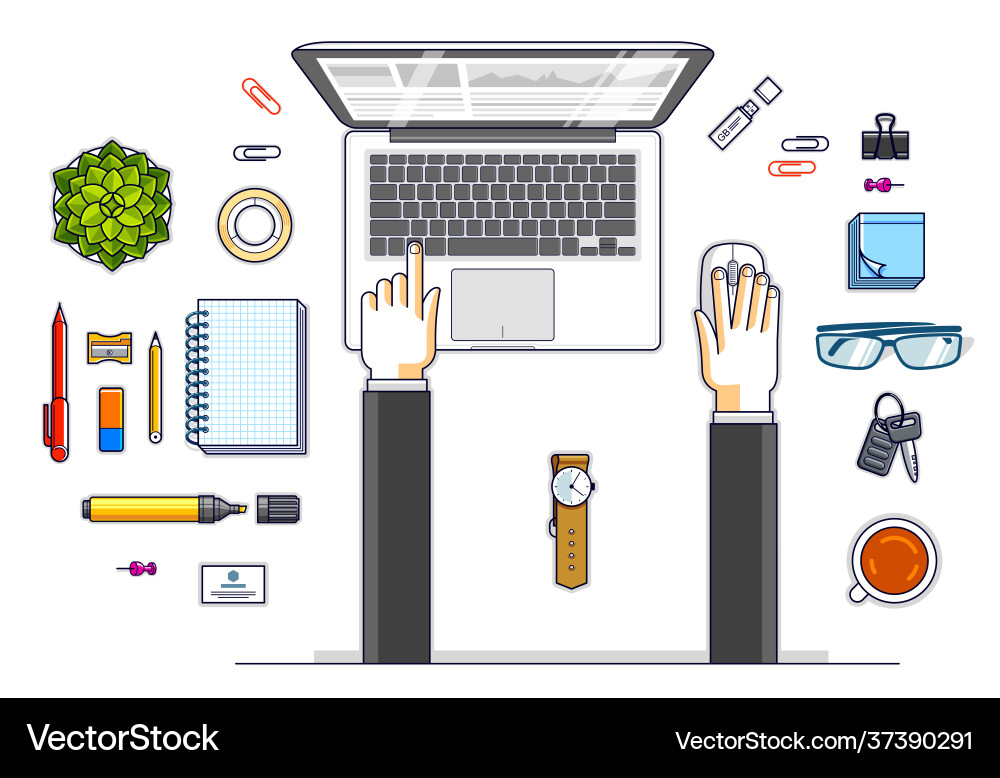 Office worker or entrepreneur working on a laptop Vector Image