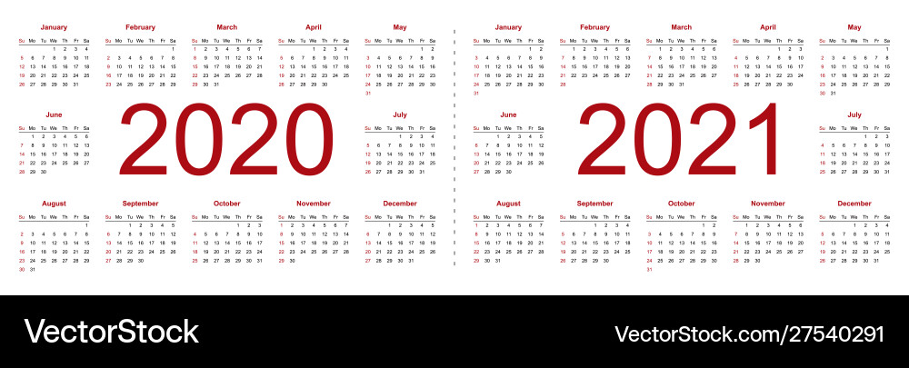Set minimalist calendars years 2020 2021 Vector Image