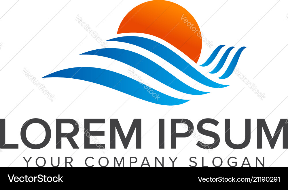 Sun and wave logo travel design concept Royalty Free Vector